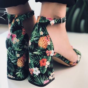 Shoes | Tropical Pineapple Print Heel Sandal | Poshmark